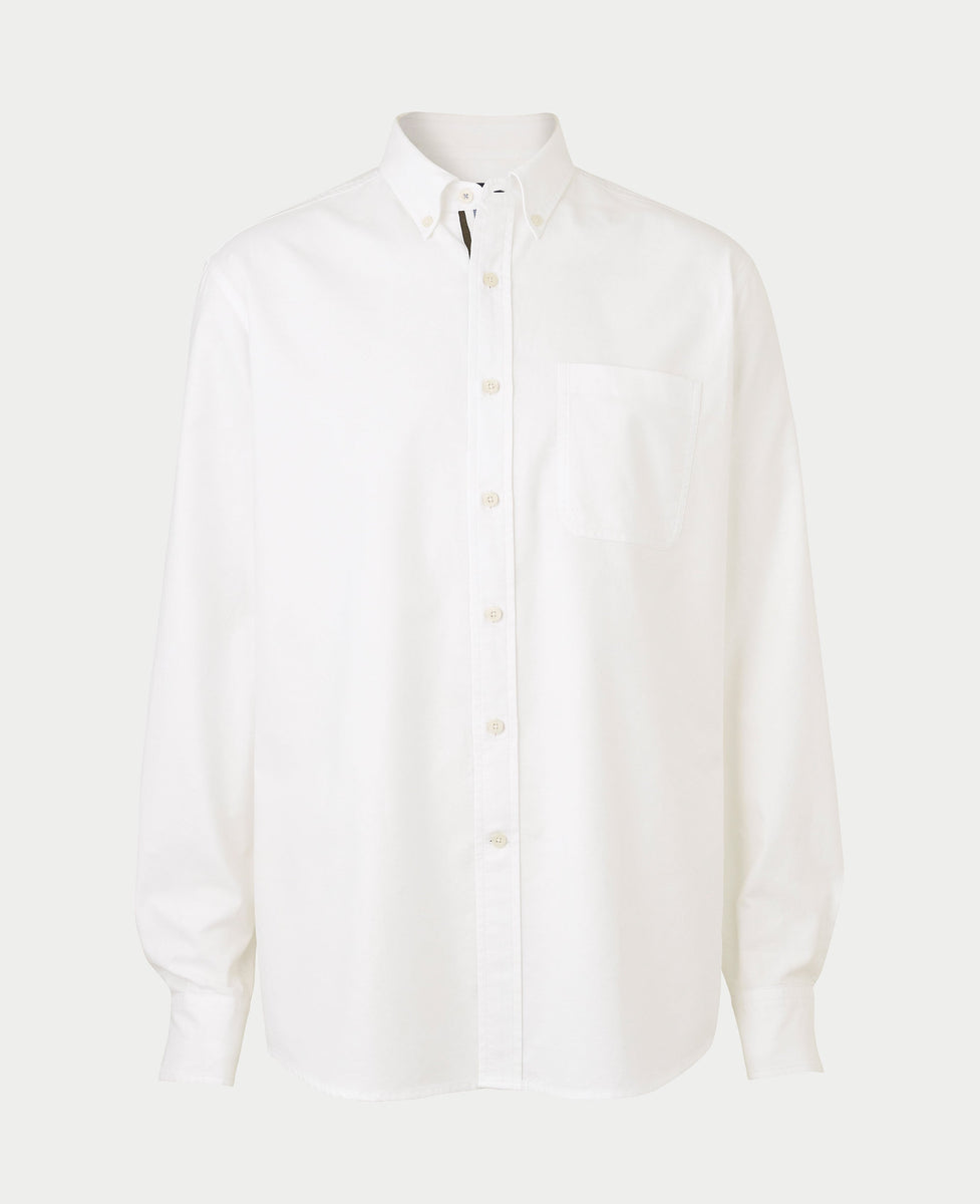 Men's Button-Down Oxford Shirt in White with Contrast Detail – Savile ...